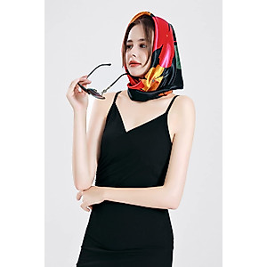 QBSM 35'' Satin Large Square Head Scarf Silk Feeling Neck Scarves Hair Sleeping Wrap Lightweight Headscarf for Women
