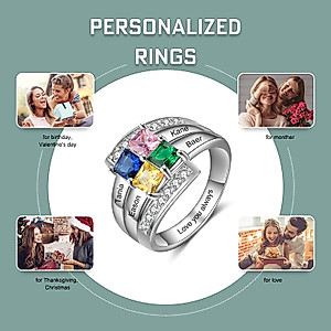 Zomodia Mothers Ring Personalized 4 Simulated Birthstones Engraved 4 Names Anniversary Promise Ring for Her Family Jewelry Gift for Grandma (9)