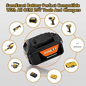 20V 6.0Ah Replacement Battery Charging Combo Kit for Dewalt, Includes 2PC 20V Max Batteries and 2-Ports Charger, Compatible with Dewalt All 20V Power Tools, Charger Fit All 12V/20V/60V OEM Batteries