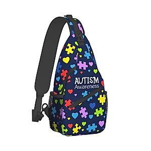 ROSIHODE Cute Autism Awareness Sling Backpack, Multipurpose Crossbody Chest Bag Shoulder Bag Travel Hiking Daypack for Men Women