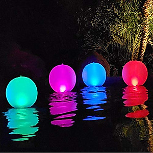 Rukars Floating Ball Pool Light Solar Powered 4 PCS, 14 Inch Inflatable Hangable IP68 Waterproof Rechargeable Color Changing Led Glow Globe Pool