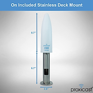 Proxicast 8.5 dBi Pro-Gain 4G / 5G / WIFI Omni-Directional Ultra Wideband Marine Grade Antenna with Stainless Outdoor Deck Mount for Boat, Salt Water or Corrosive Applications - White (ANT-126-004-WM)