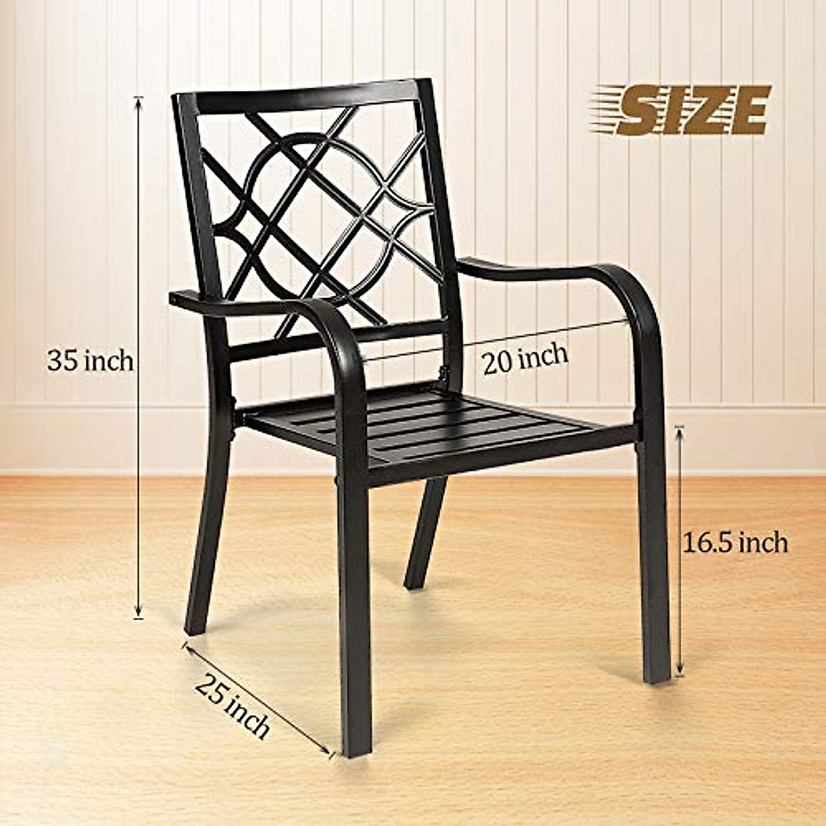Patiomore 2 Piece Outdoor Dining Chairs Patio Bistro Chairs Stackable Wrought Iron Chairs with Armrest for Garden, Backyard, Balcony