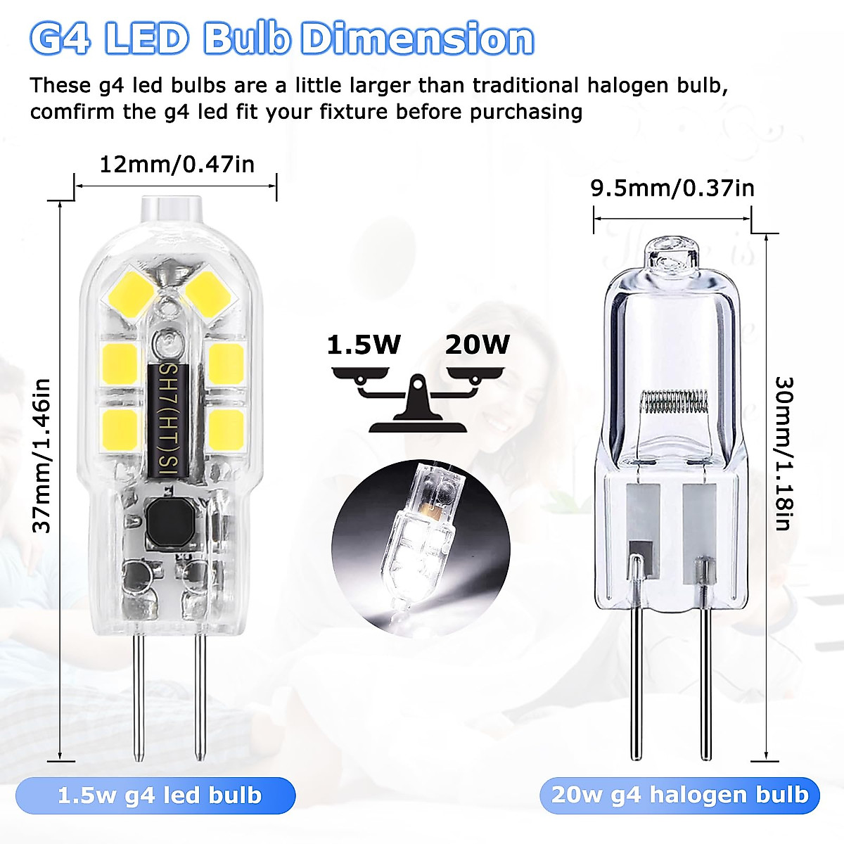 G4 LED Bulb 12V, HengBo Daylight White 6000K G4 JC Bi Pin Base 20 Watt Halogen Bulb Replacement Light Bulb for Under Cabinet, Range Hood, Stove Light (Pack of 10)