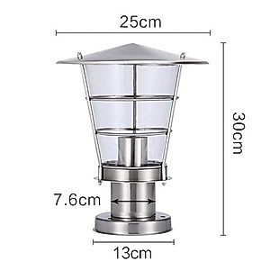 XMFXIAO Stainless Steel Silver Lawn Waterproof E27 Outdoor Acrylic Column Head lamp Modern Minimalist European Cylindrical lamp Garden Gate Street Park Home Villa Lighting Pillar lamp