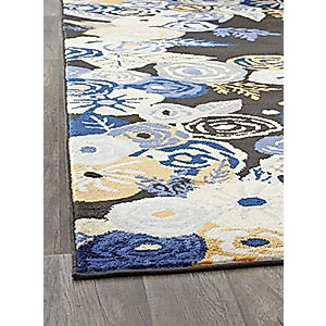 Rugs America Black & Multi Blooms Transitional Rug Royal Blossom Golden Onyx VA35A 8'0"X10'0" Area Rug