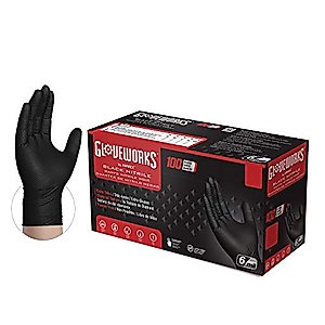 GLOVEWORKS HD Black Nitrile Industrial Disposable Gloves, 6 Mil, Latex-Free, Raised Diamond Texture, Large, Box of 100