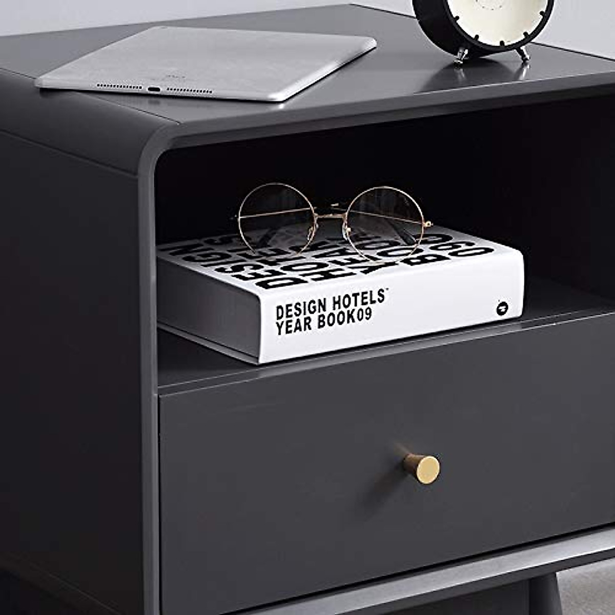 ZHAOLEI All Solid Wood Bedside Table Bedroom Nordic Home Wood Simple Bedside Storage Cabinet Gray