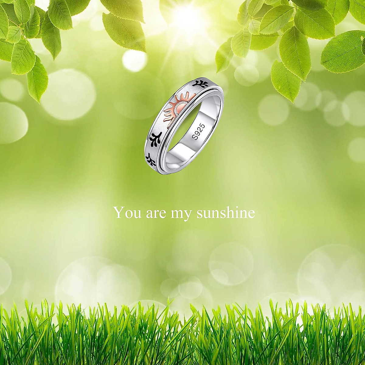 LEXLUNE Fidget Ring Spinner Ring for Anxiety Women Men Girlfriend Daughter Teen Girl Real S925 Sterling Silver Band Ring Moon Ring Couple Ring You Are My Sunshine