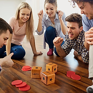 Crobyi Giant Right Center Left Dice Game with 24 Large Chips & Carry Bag. 3.5" Giant Wooden Outdoor & Lawn Dice Game for Family.