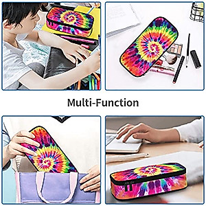 Gocerktr Colorful Tie Dye Pencil Case Large Capacity Pencil Bag Double Zippers Pen Bag with Compartments Multifunction Makeup Bag for Women