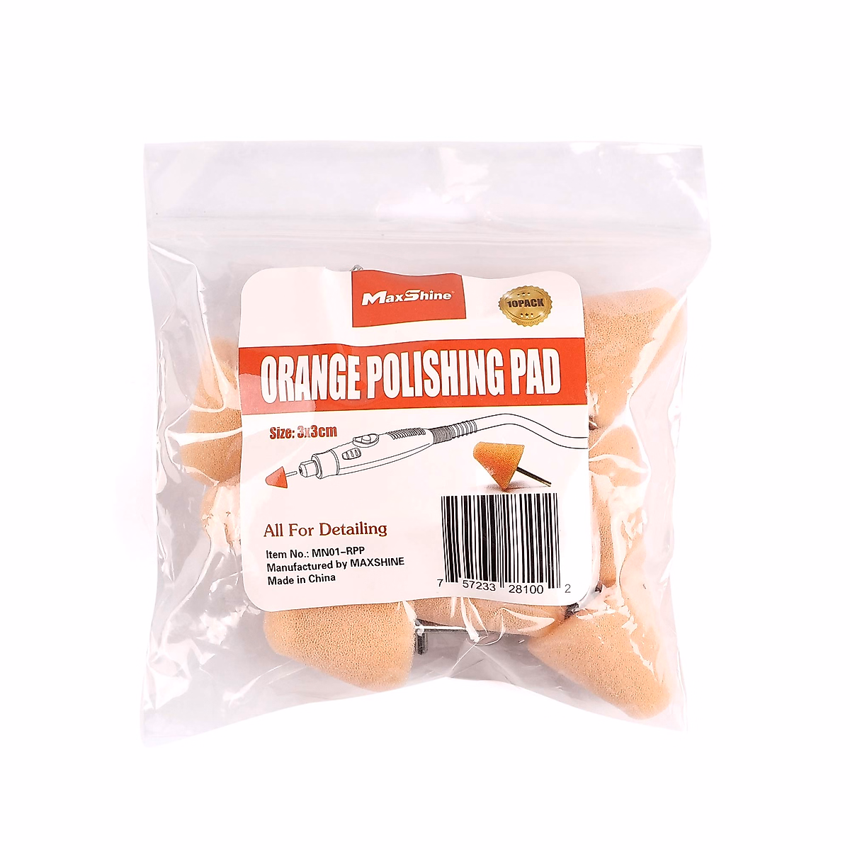 Maxshine MN01 Mini Polisher and The Accessories- 10pcs Dia: 3x3cm Orange Polishing Pad