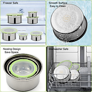 BSDLZCH 3pcs Stainless Steel Food Storage Container Set, Sealed Bowl With Cover Round Meal Prep Lunch Bento Box Kitchen Fresh-keeping Bowl Airtight Food Container for Oven Freezer (Green)