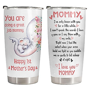 34HD Elephant Mom Tumbler 20oz, Stainless Steel Vacuum Insulated First Mothers Day Mug with Lid, Elephant Gifts for First Time, New, Expecting Mommy, Mother and Child Gifts