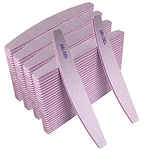 Nail Files (100 Pcs), 100/180 Grit Nail File Emery Board Bulk for Acrylic Nails and Natural Nails, Limas para Unas Acrilicas Profesional Pack Filers for Gel Nail Double Sided Manicure Curved Gray