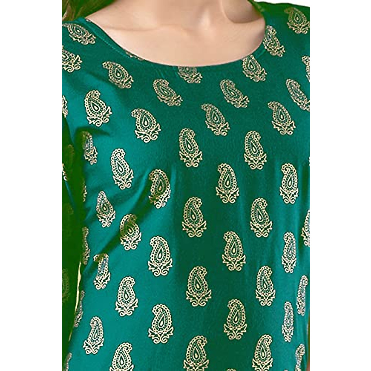 Chandrakala Women's Rayon Cotton Tunic Top 3/4th Sleeve Straight Kurti Kurta,X-Large,Bottle Green (K163BOT4)