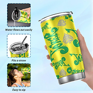 Joker Green Yellow Poker Card Tumbler Stainless Steel Insulated Cup Travel Mug for Coffee Double Wall Vacuum Thermos with Straw and Lid 20oz