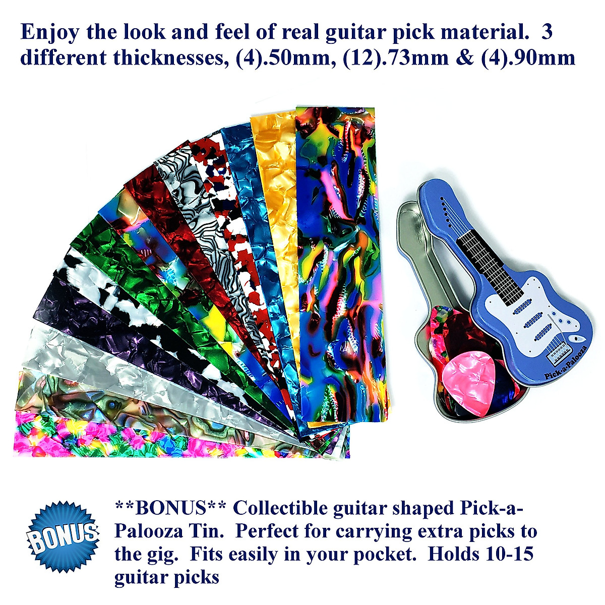 Pick-a-Palooza Guitar Pick Pack Custom Strips For Your Guitar Pick Maker - Great Variety Of Strips For Making Guitar Picks With Any Pick Punch - Dazzle