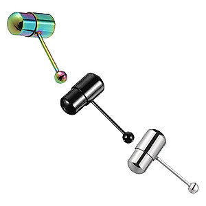 Holibanna 3pcs Vibrating Tongue Ring Stainless Steel Punk Tongue Bar Body Piercing Jewelry Prickly Straight Barbell Stud Ring for Adult Women Men Assorted Color