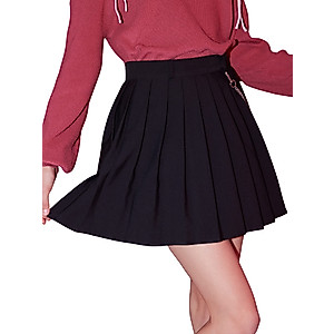 SweatyRocks Women's High Waisted A Line Pleated Skirt Cute Chain Skater Mini Skirts Black M