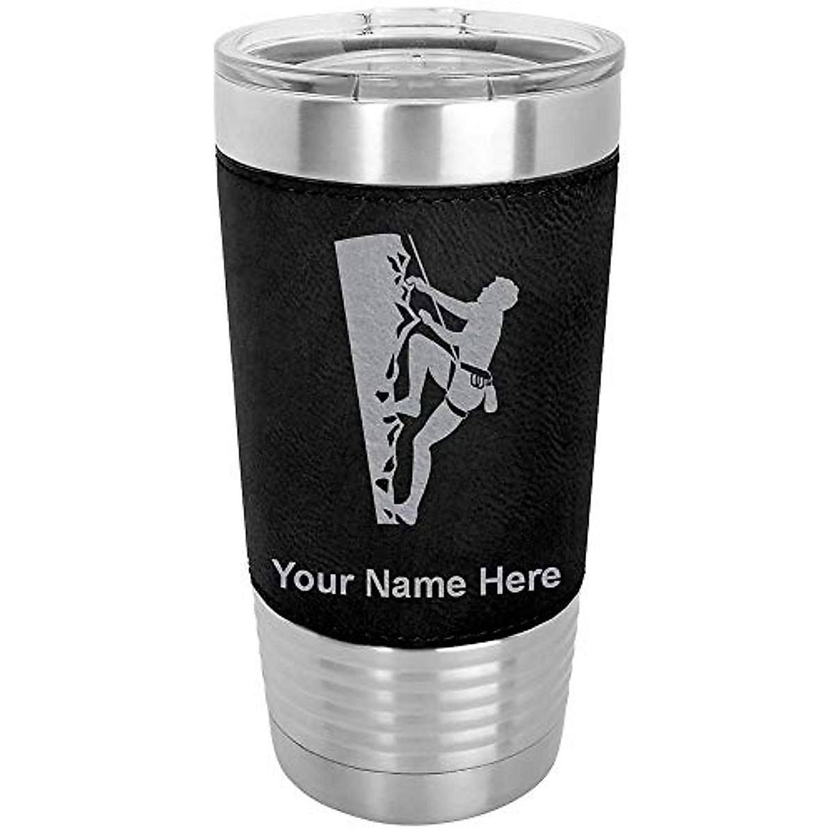 LaserGram 20oz Vacuum Insulated Tumbler Mug, Rock Climber, Personalized Engraving Included (Faux Leather, Black)
