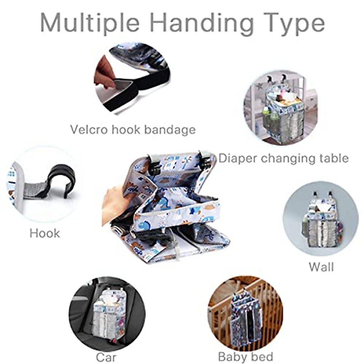 Hanging Diaper Caddy Organizer, Diaper Organizer,for Crib,Changing Table, Closets,Wall, Bassinet, Essentials Storage (Grey)