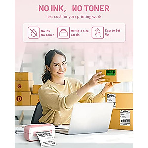 Pink Label Printer - Thermal Label Printer for Shipping Packages & Small Busines, Shipping Label Printer, Thermal Printer Compatible with Amazon Shopify Etsy Ebay FedEx USPS