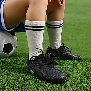 DREAM PAIRS Boys Girls Soccer Cleats Kids Football Shoes for Little/Big Kid,Size 6 Big Kid,Black/Grey,SDSO2304K