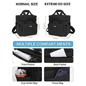 ESMNOAN 21L Large Lunch Bag, Waterproof Leakproof, Double Deck Lunch Box, Keep Warm or Cold For Work Travel Picnic, Black