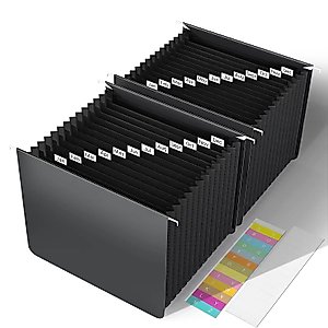 TOPCJ Black Hanging File Folders,Expanding File Organizer,File Cabinet Letter Size,13 Innovative Accordion Pockets,Monthly Tabs,Large Capacity, Durable Plastic Desk Organizer 2 Black