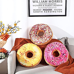Donut Throw Pillow 3 Pcs 16 Inch Chocolate Round Pillow Plush Soft Food Pillow 3D Digital Print Stuffed Ear Piercing Pillow Decorative Light Weight Seat Pad Cushion for Chair Floor Couch Sofa