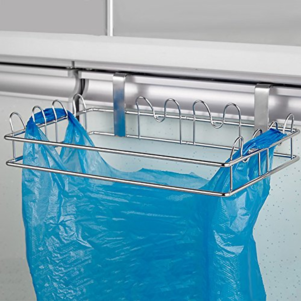 Mural Art Stainless Steel Trash Rack Garbage Bag Holder Door Back Type Multi-functional Kitchen Hook Hang Dishcloth After the Cabinet Door Frame