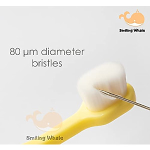 Extra Super Soft Nano Toothbrush for Toddlers and Children by The Smiling Whale, Micro Fine Nano Bristles for Sensitive Gums for Baby and Kids, Duo Functions with Tongue Cleaner (Pink)