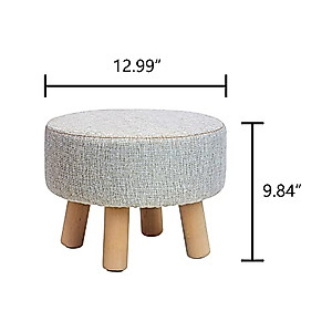 H&B Luxuries Fabric Round Padded Ottoman Foot Rest Stool (4 Legs-Simple Linen)