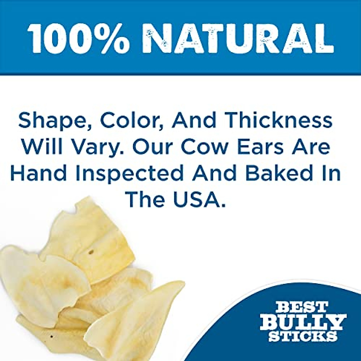 Best Bully Sticks All-Natural Thick-Cut Cow Ears for Small, Medium and Large Dogs - 100% Natural Free-Range Grass-Fed Beef Single Ingredient High Protein, Highly Digestible Dog Chew Treats - 12 Pack