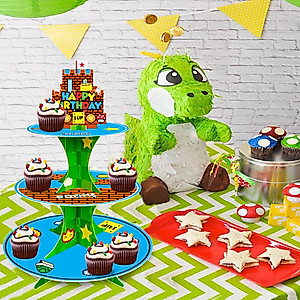 Super Brother Cupcake Stand Video Games Birthday Theme Party Supplies for Kids Birthday Cake Cupcake Decoration 3 Tier Cardboard Service Trays