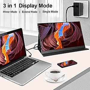 HONGO Portable Monitor Extremely Thin 15.6 Inch FHD 1080P Computer Gaming Dual Monitor USBC Display for Laptop PC Phone Xbox PS4 Switch, Smart Stand Included