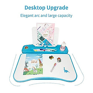 Gowxil Kids Study Desk and Chair Set, Multi Functional Height Adjustable Children School Study Desk with Tilt Desktop, Bookstand, LED Light, Metal Hook and Storage Drawer for Boys Girls, Blue