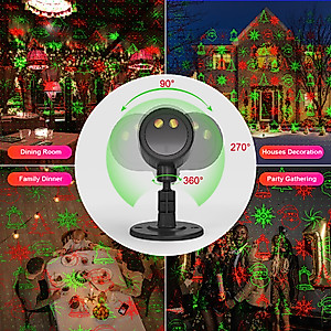 Christmas Projector Light, Red & Green Christmas Patterns Projection Light with RF Control, IP65 Waterproof Holiday Decoration Projector Lights for Halloween, Xmas, Home, Garden, New Year