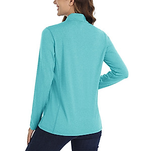 TACVASEN 1/4 Zip Tops for Women UPF 50+ Shirts Sun Protection Long Sleeve Breathable Workout Shirt, Light Green, L
