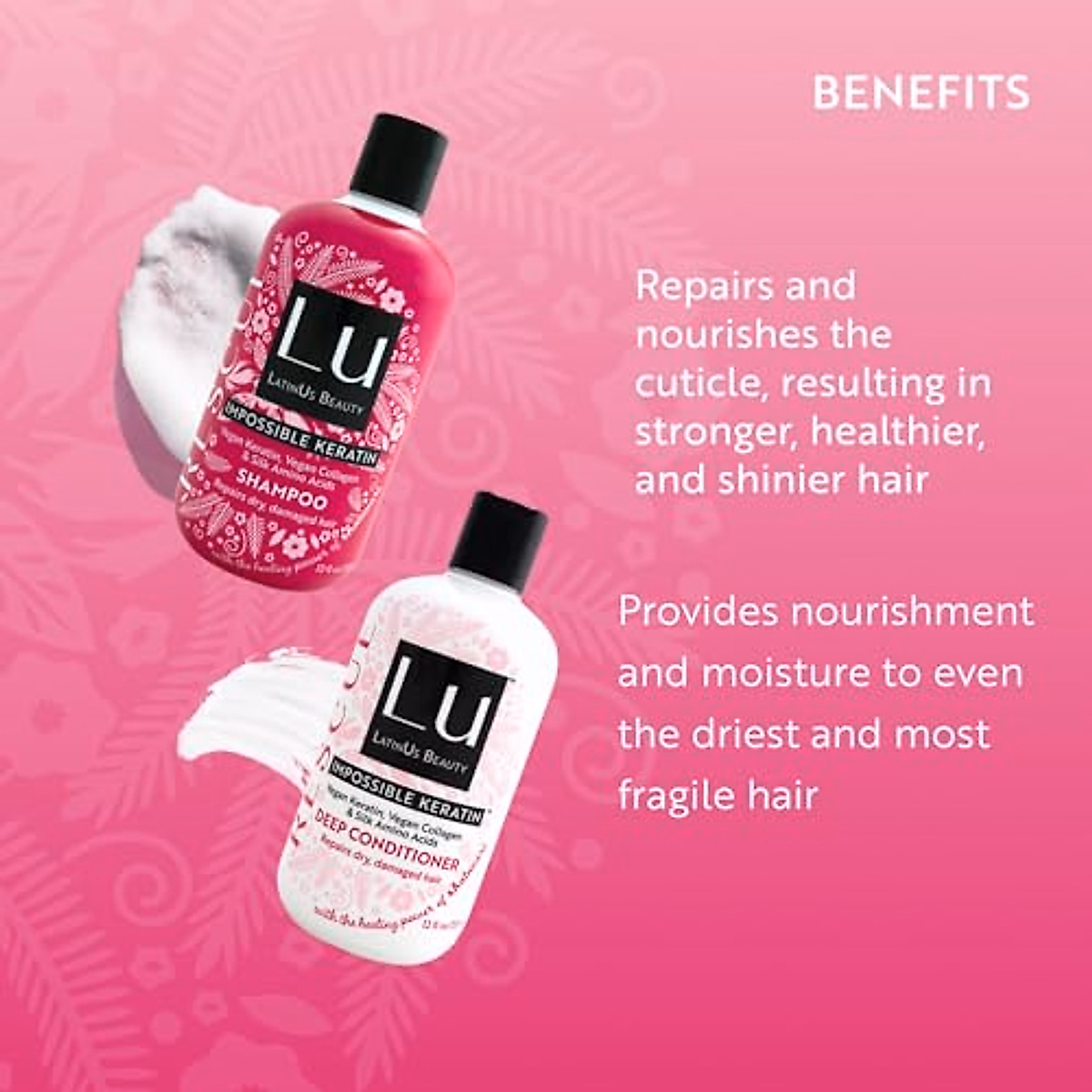 LATINUS BEAUTY RESCUE Impossible Keratin Anti-Frizz Shampoo and Conditioner Set for Dry, Damaged Hair (12 oz each)