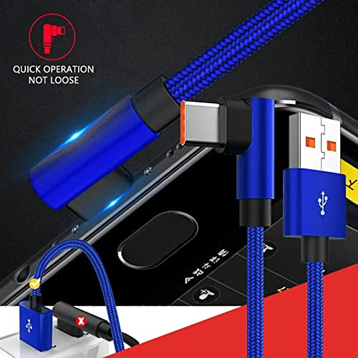 BGNTBUK External Hard Drive Cable USB C Cable Right Angle 90° Elbow Nylon Braided USB A to C 66W Fast Charging Cable Cod Mobile Controller Note 10 Plus