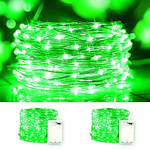 Green String Lights Christmas Decorations, 2 Pack 100LED Copper String Lights Battery Operated Fairy Lights Waterproof Twinkle Lights for Home, Bedroom, Garden, Patio, Outdoor, Xmas Decor-Green