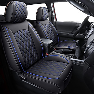 Aierxuan Toyota Tacoma Seat Covers Custom Fit 2005-2025 TRD Off-Road Overlanding Concept SR5 Double Cab Pickup Truck Waterproof Leather Front Car Cushions(2 PCS Front,Black-Blue)