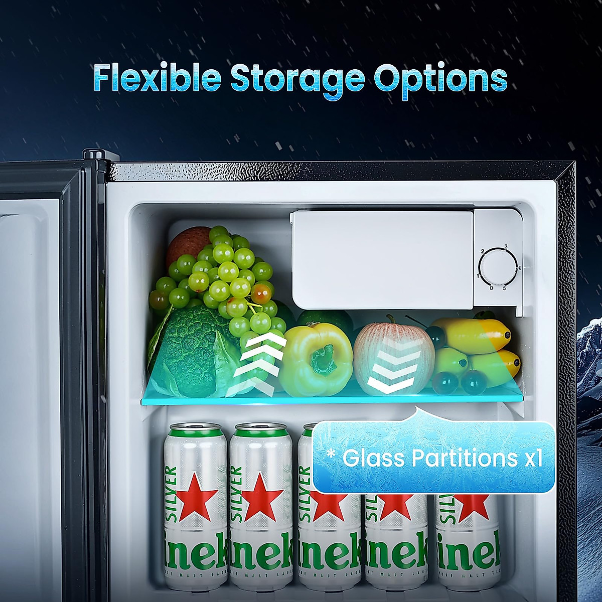 Anypro 1.84 Cu.Ft Fridge with Freezer, Single Door Refrigerator with 5 Level Temperatures and Adjustable Shelves, Energy Saving, Low Noise for Dorm, Office, Bedroom, Black