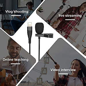 Microphone Professional for iPhone Lavalier Lapel Omnidirectional Condenser Mic Phone Audio Video Recording Easy Clip-on Lavalier Mic for Facebook YouTube Interview Tiktok for iPhone/iPad/iPod(9.8ft)