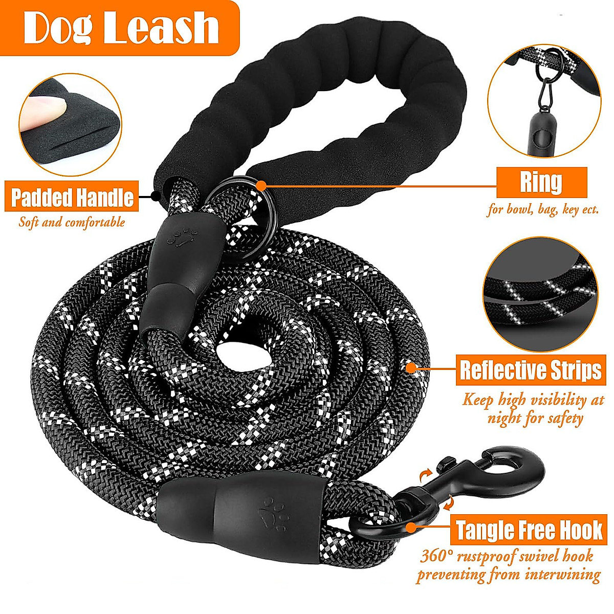 LOBEVE No Pull Dog Harness, Collar & Leash Set | Includes Dog Seat Belt, Collapsible Bowls & Poop Bag Dispenser. Ideal for Training, Walking, Hiking. Fits Small to Large Dogs(Black-M)