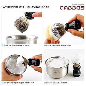 Badger Shaving Brush Holder Set,Wooden Handle Shave Brush,Contracted Design Resin Shaving Stand,2pcs Traditional Shaving Kit for Men by Anbbas