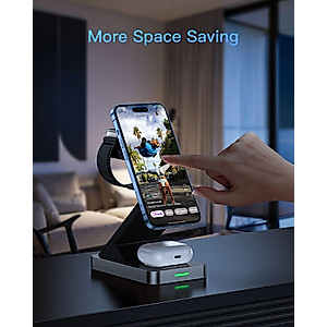 JARGOU Magnetic Wireless Charging Station,3 in 1 Wireless Charger for iPhone 15 14 13 12 Pro/Max/Mini/Plus,Magnetic Charger Stand Compatible for iWatch Ultra/8/7/SE/6/5/4/3/2,AirPods Wireless/Pro