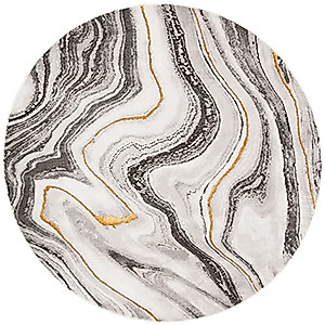 SAFAVIEH Craft Collection Area Rug - 6'7" Round, Grey & Gold, Modern Abstract Design, Non-Shedding & Easy Care, Ideal for High Traffic Areas in Living Room, Bedroom (CFT819F)
